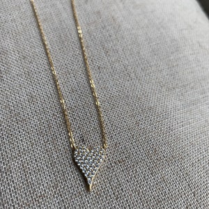 Chain and Heart • Pave Diamond Heart Small Size - 1cm - Necklace , W ...