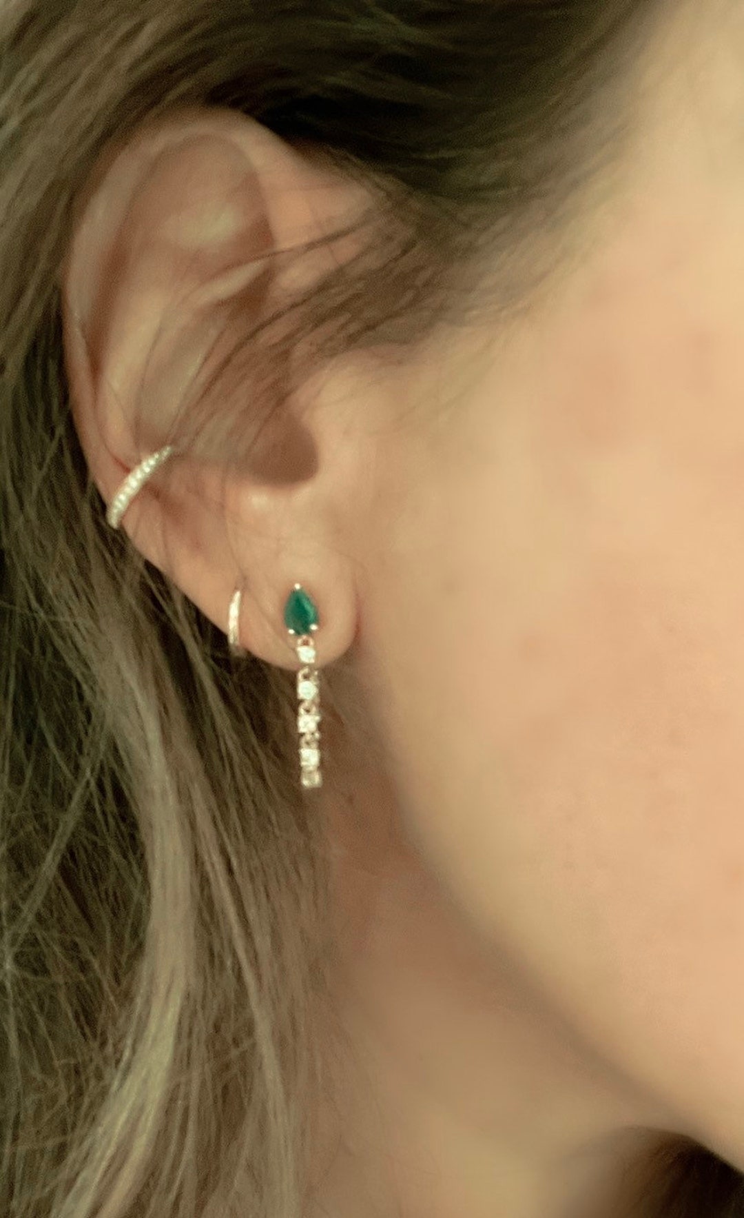 Emerald Color Diamond Drop Earring 14k High Fashion Drop Earring ...