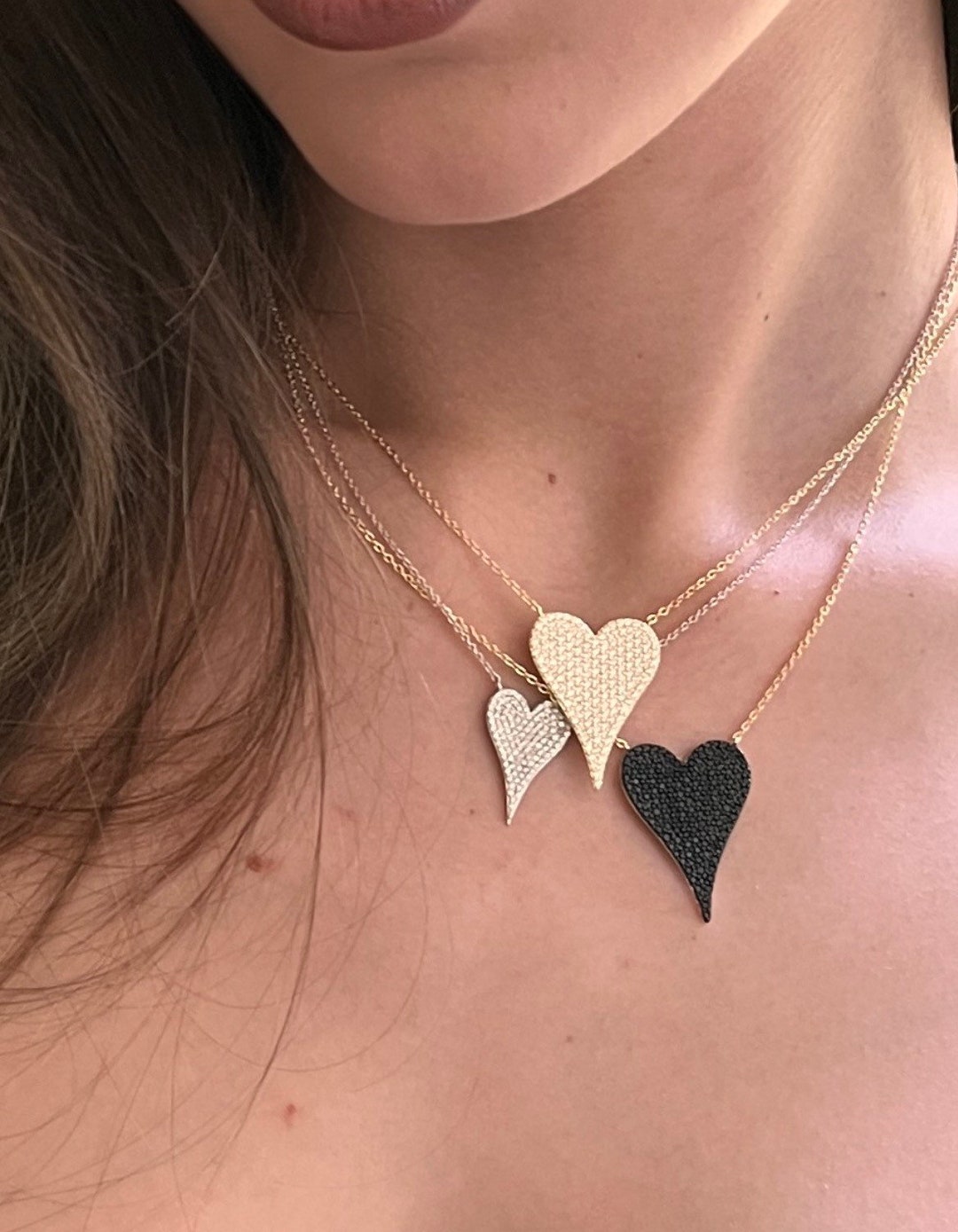 XL Pave Diamond Heart and Link Chain Combo Diamond Heart - Etsy