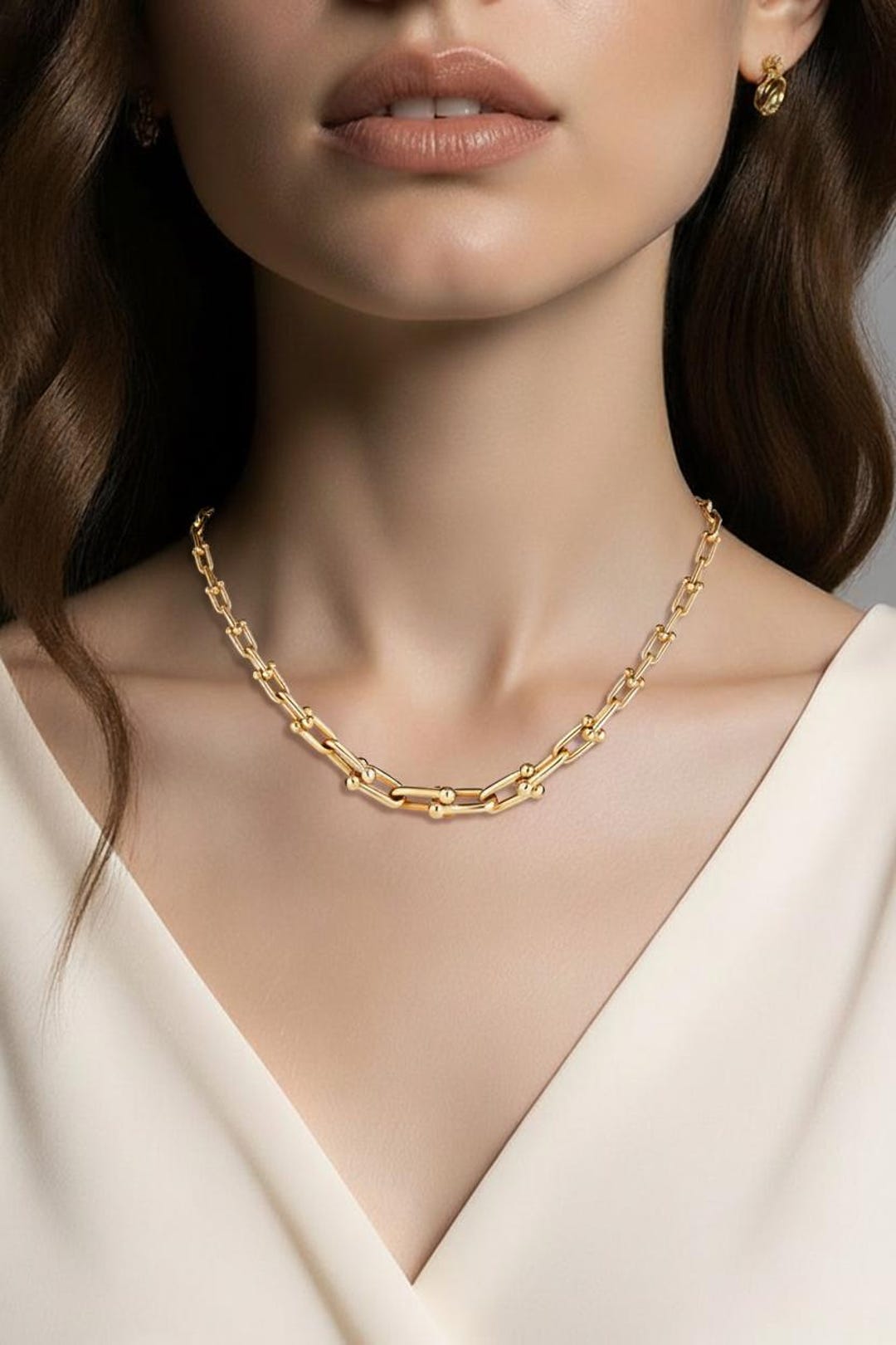 Chunky Gold Link Necklace, 14k Brass Hardware Chain, 16-18 Inch Trendy ...