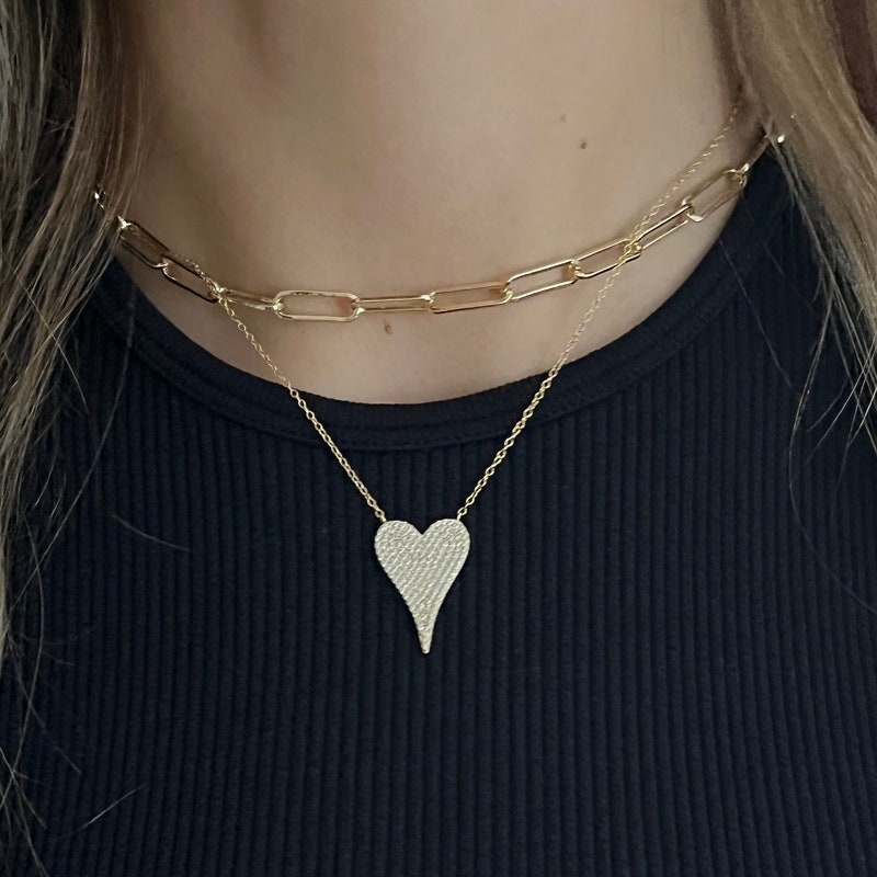 Long Heart Chain Necklace - Etsy