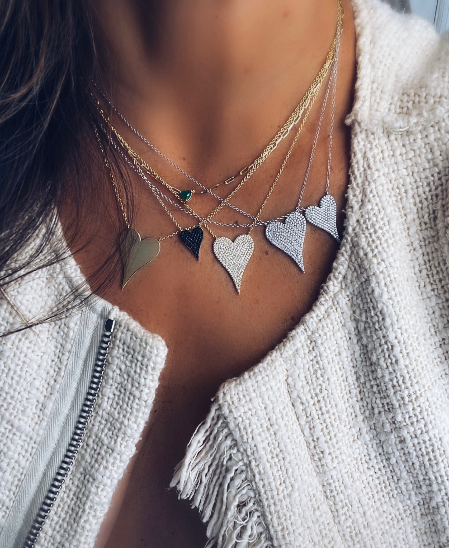 Pave diamond heart necklace Heart necklace Pave Elongated Heart Pendant Diamond Heart Shape 3 4 in. one heart necklace Etsy