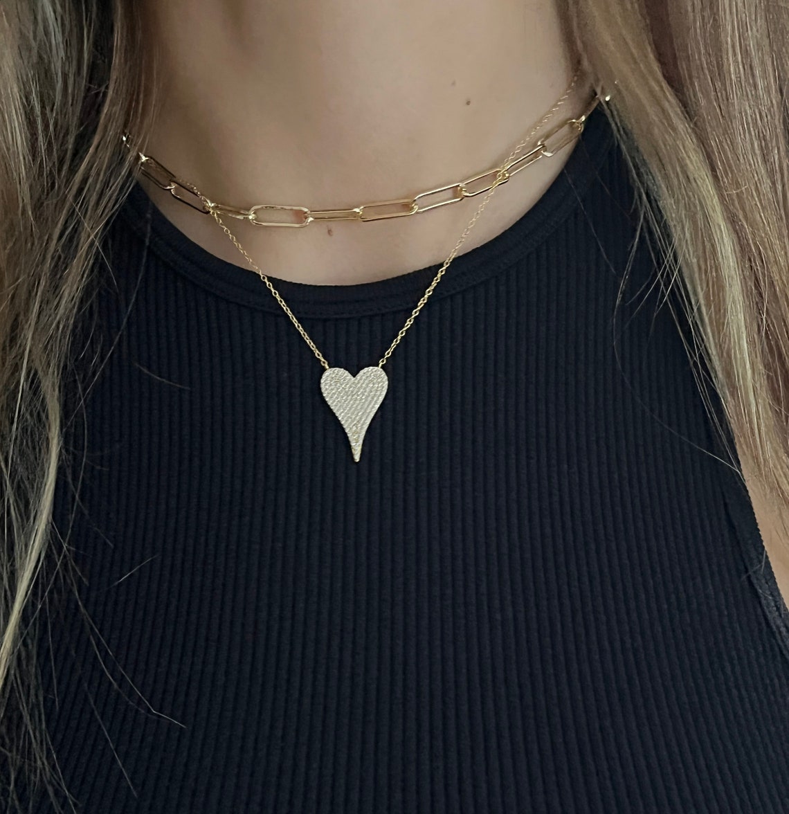 XL Pave Diamond Heart and Link Chain Combo Diamond Heart - Etsy