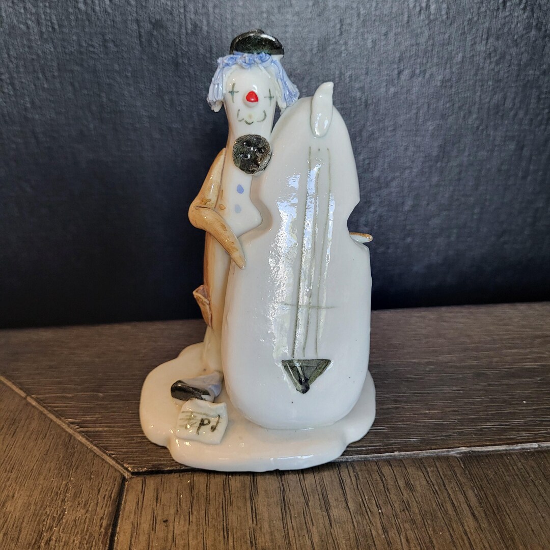 Ceramic Clown Figurine Spaghetti Hair With Bass Guitar - Etsy
