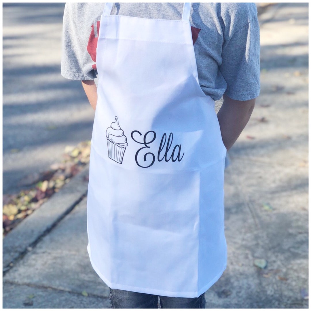 White Child Apron - Personalized Iron on Name Kitchen Apron ...
