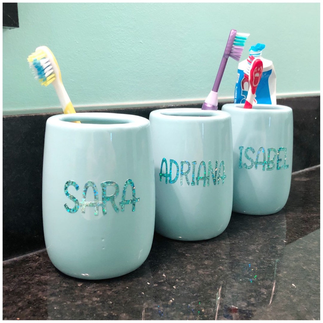 Name Decal - Vinyl Personalization - Toothbrush Holder Decor - Cups Not ...