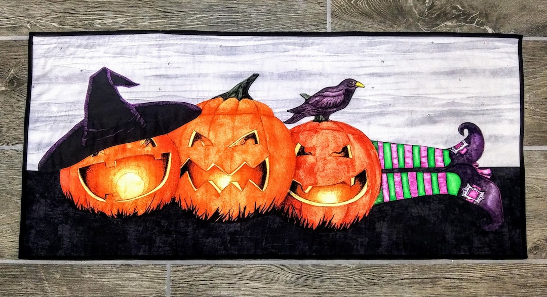Halloween Table Runner Smashed Witch Halloween Jack O Lanterns Table ...