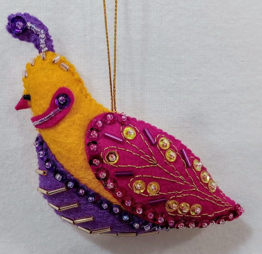12 Days of Christmas Hand Made Felt Partridge and Pear Beaded Ornaments ...