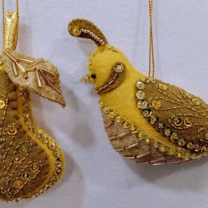 12 Days of Christmas Hand Made Felt Partridge and Pear Beaded Ornaments ...