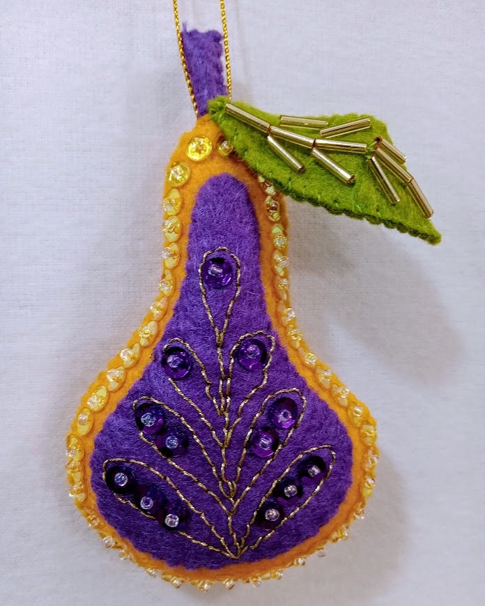 12 Days of Christmas Hand Made Felt Partridge and Pear Beaded Ornaments ...