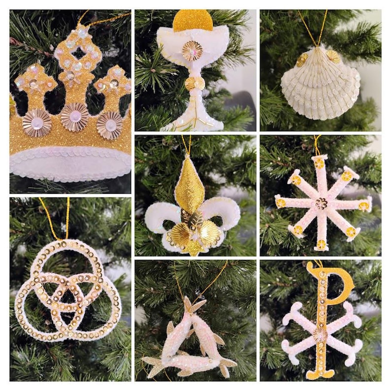 Made to Order Chrismon Symbol Christmas Ornaments Set of 8 Custom Hand Made Felt and Beaded and ...