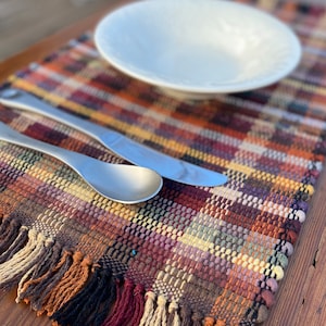 Handwoven Machine Washable Rag Rug Placemats in Warm Rust, Grey, and ...
