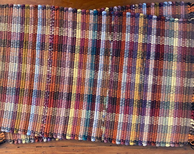 Handwoven Machine Washable Rag Rug Placemats in Warm Rust, Grey, and ...