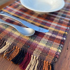 Handwoven Machine Washable Rag Rug Placemats in Warm Rust, Grey, and ...