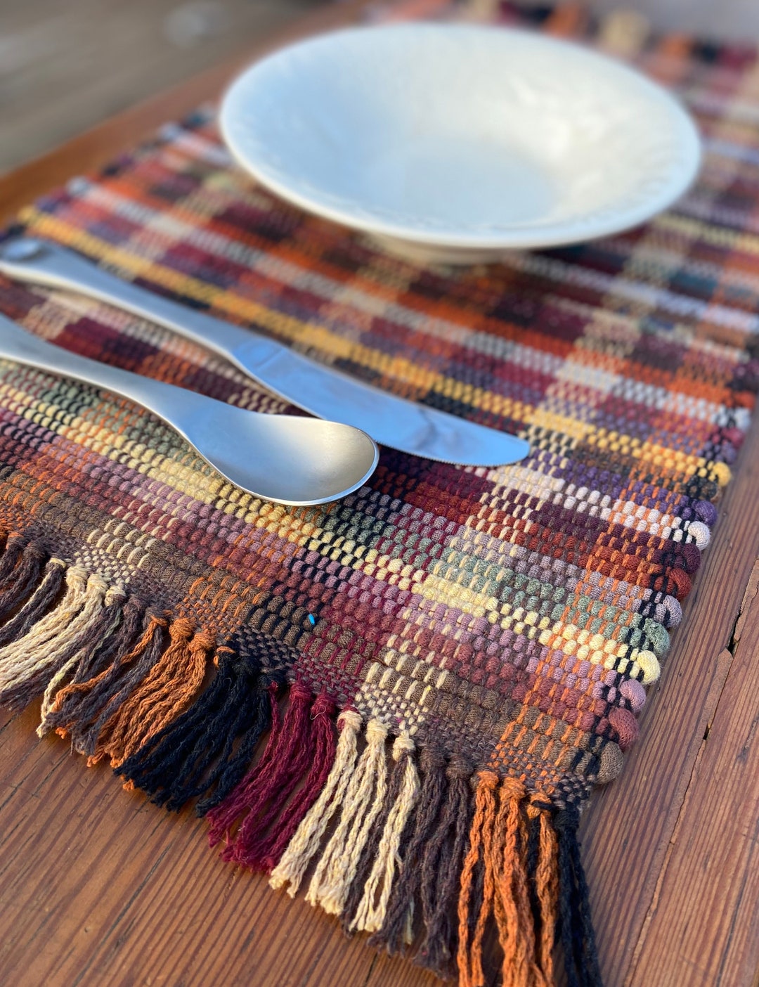 Handwoven Machine Washable Rag Rug Placemats in Warm Rust, Grey, and ...