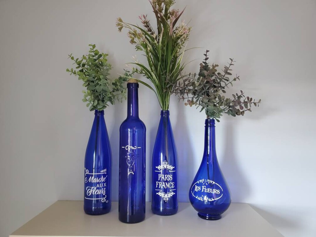 French COLBALT Blue Mache' AUX Fleurs Flower Bottles Vases Italian 3 ...