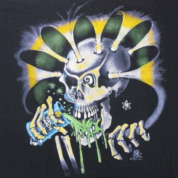 Vintage 80s TOXIC WASTE Skeleton Cartoon Paper Thin T… - Gem