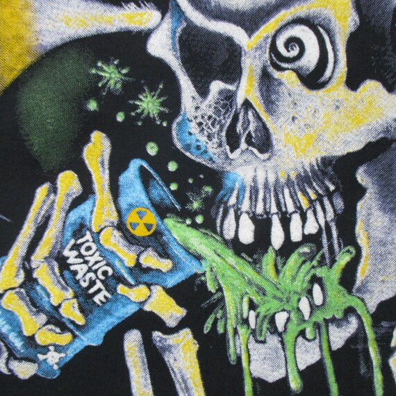Vintage 80s TOXIC WASTE Skeleton Cartoon Paper Thin T… - Gem