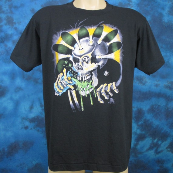 Vintage 80s TOXIC WASTE Skeleton Cartoon Paper Thin T… - Gem