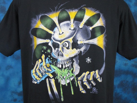 Vintage 80s TOXIC WASTE Skeleton Cartoon Paper Thin T… - Gem
