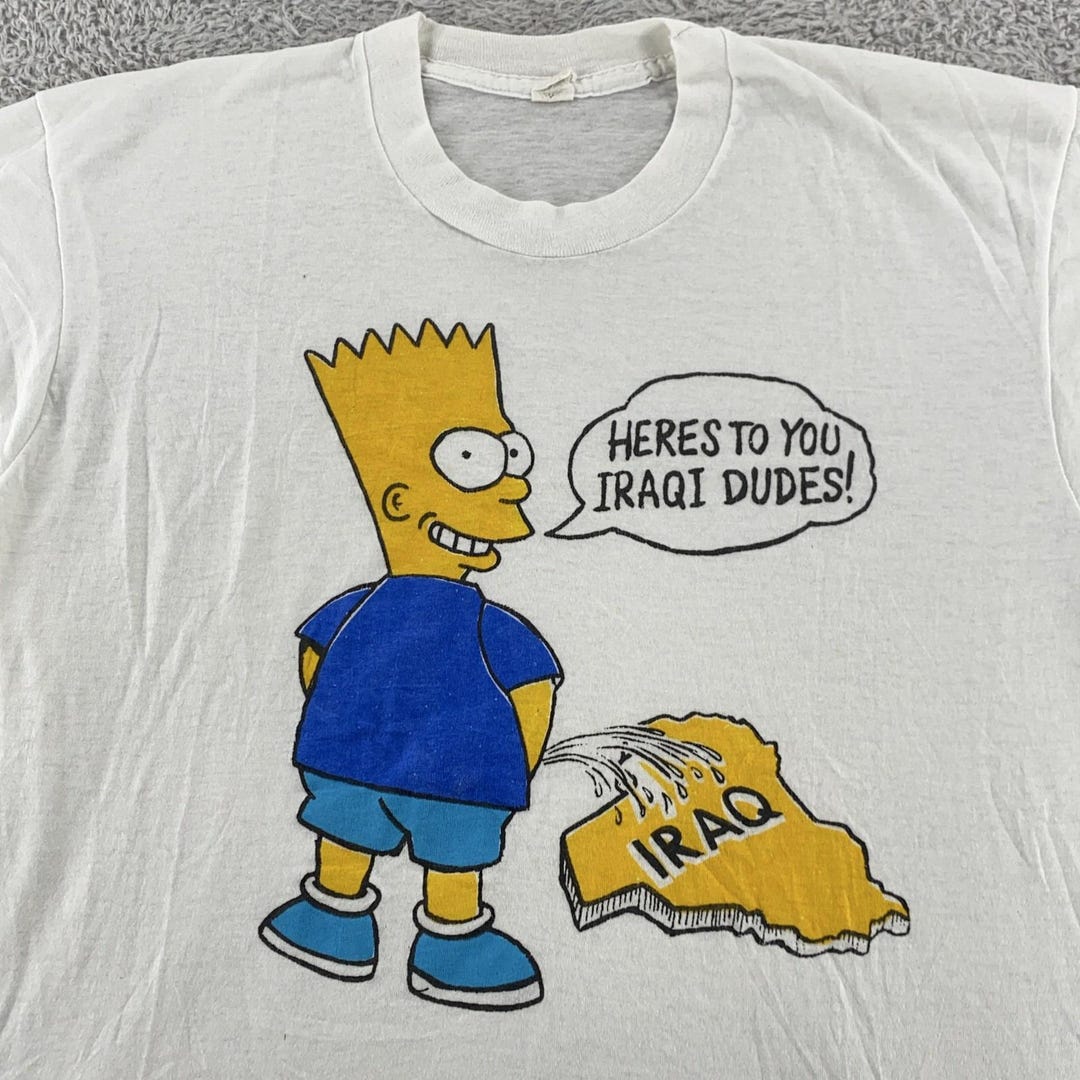 Vintage Bart Simpson Iraq War Shirt Medium White 90s Satire Cartoon Tee ...