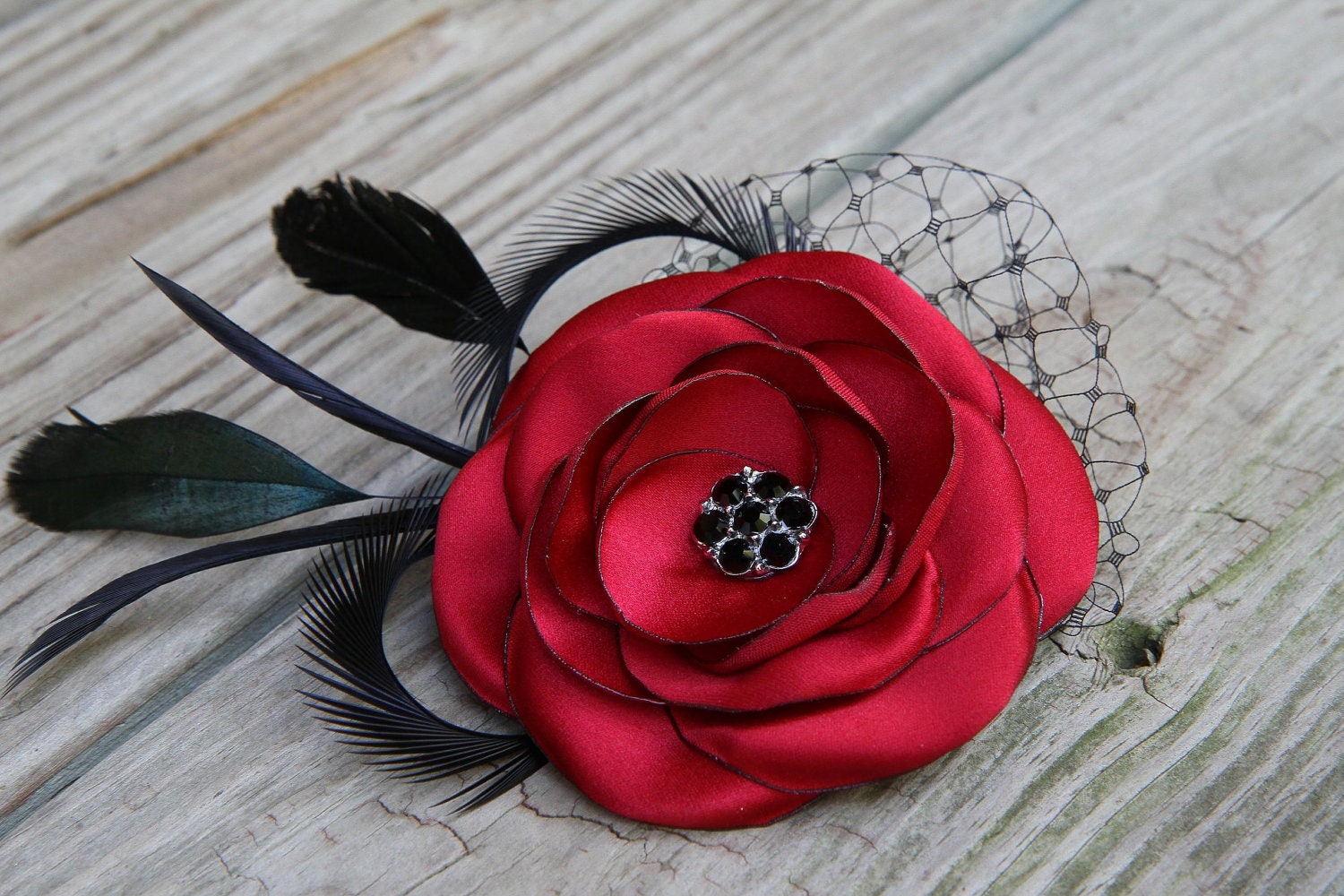Red Bridal Hair Flower - Bridal Hair Accessory - Red Bridal Fascinator ...