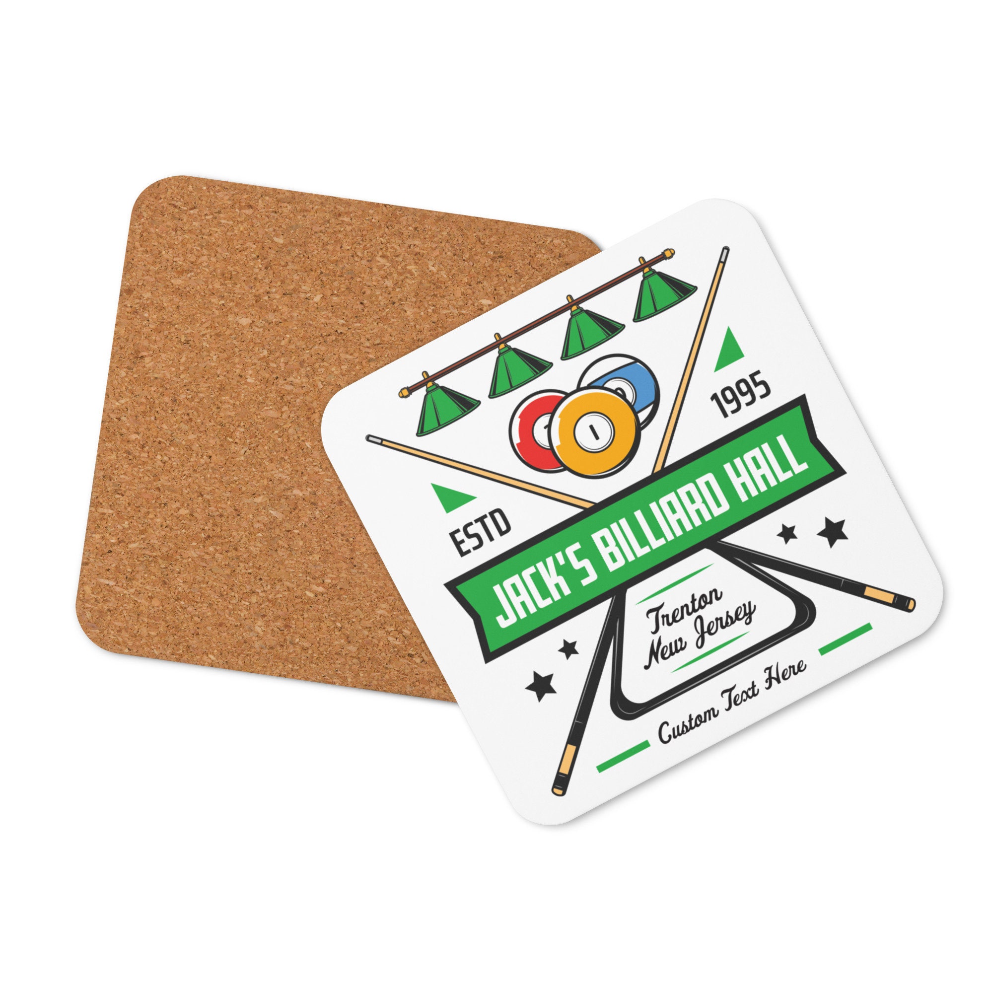 Personalized Billiard Hall Cork-backed Coaster Custom Pool Coaster ...