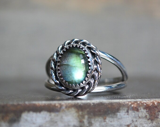 Labradorite Ring Labradorite Double Band Sterling Silver - Etsy