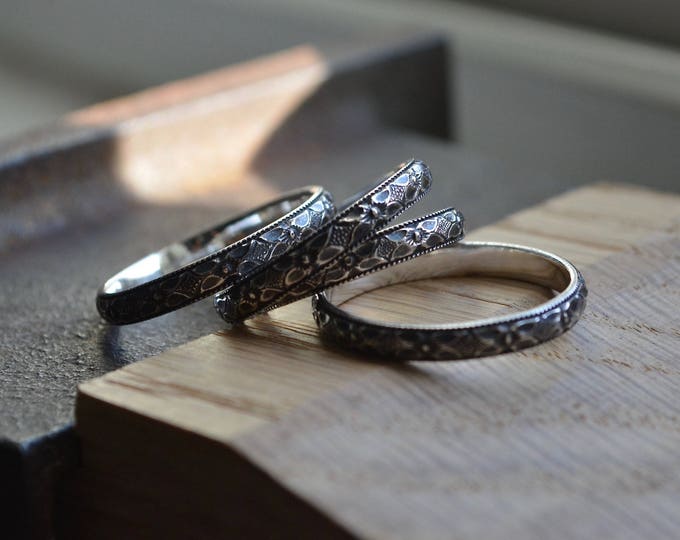 Pattern Ring, Stacking Ring, Floral Ring, Sterling Silver Ring Band ...