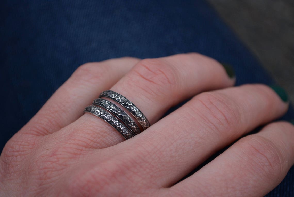 Pattern Ring Stacking Ring Floral Ring Sterling Silver Ring - Etsy