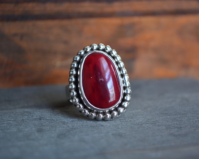 Red Alunite Ring Red Gemstone Ring Beaded Gemstone Ring | Etsy