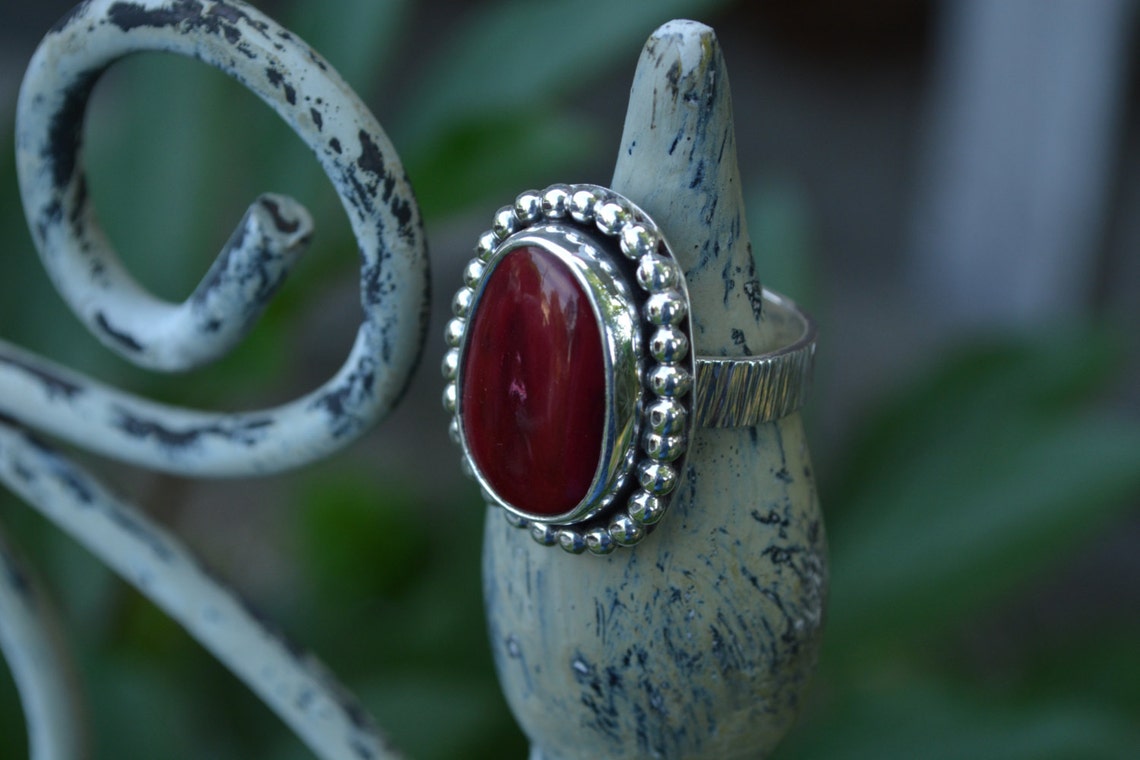 Red Alunite Ring Red Gemstone Ring Beaded Gemstone Ring | Etsy