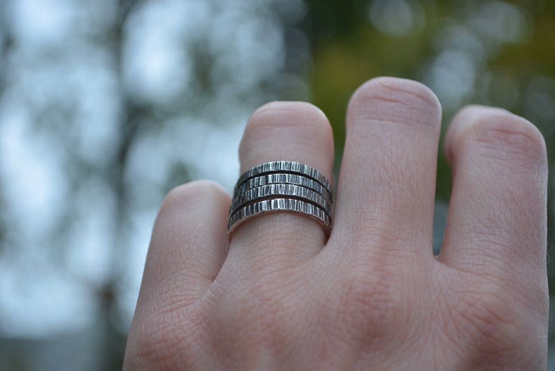 Tree Bark Stacking RingsStackings Rings Sterling Stacking | Etsy