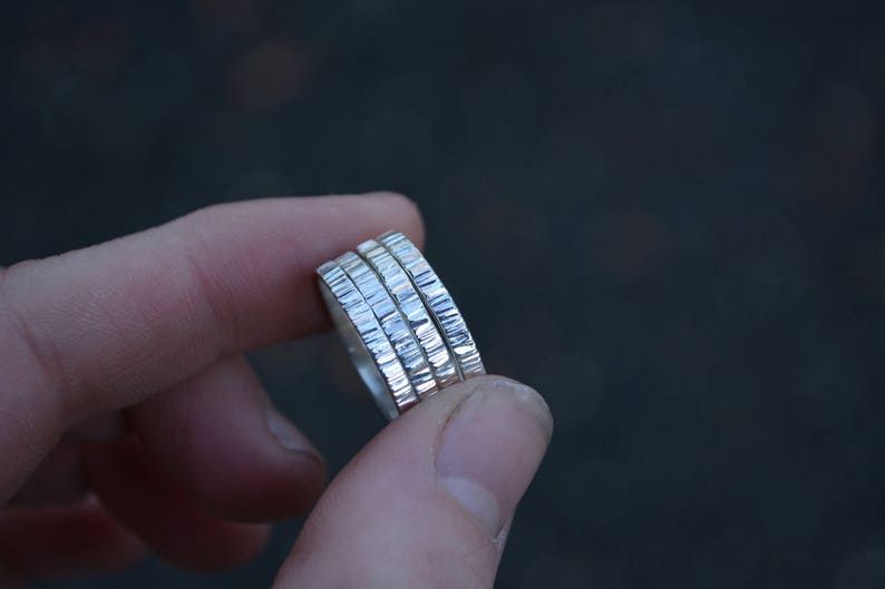 Tree Bark Stacking Ringsstackings Rings Sterling Stacking - Etsy