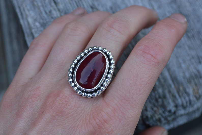 Red Alunite Ring Red Gemstone Ring Beaded Gemstone Ring | Etsy