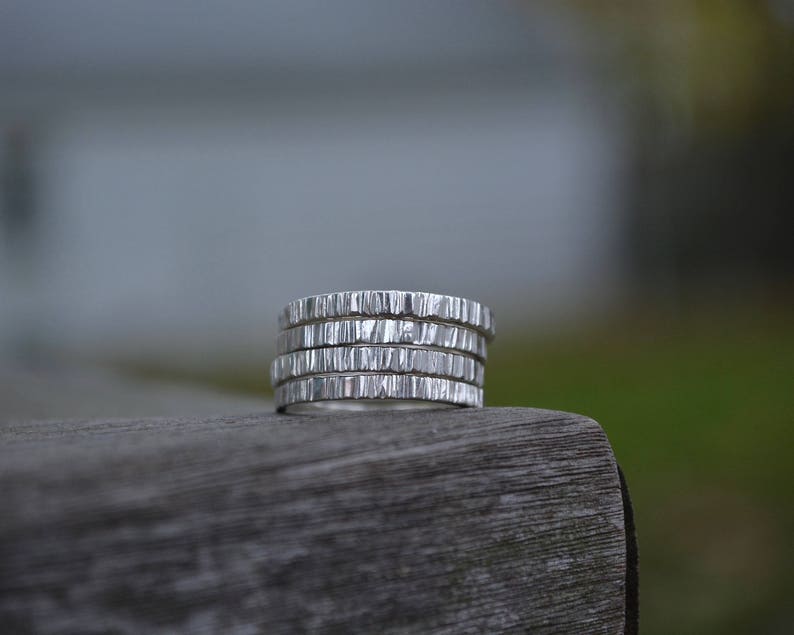 Tree Bark Stacking Ringsstackings Rings Sterling Stacking - Etsy
