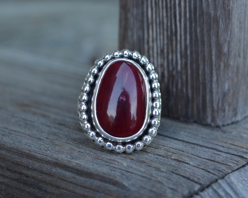 Red Alunite Ring Red Gemstone Ring Beaded Gemstone Ring | Etsy