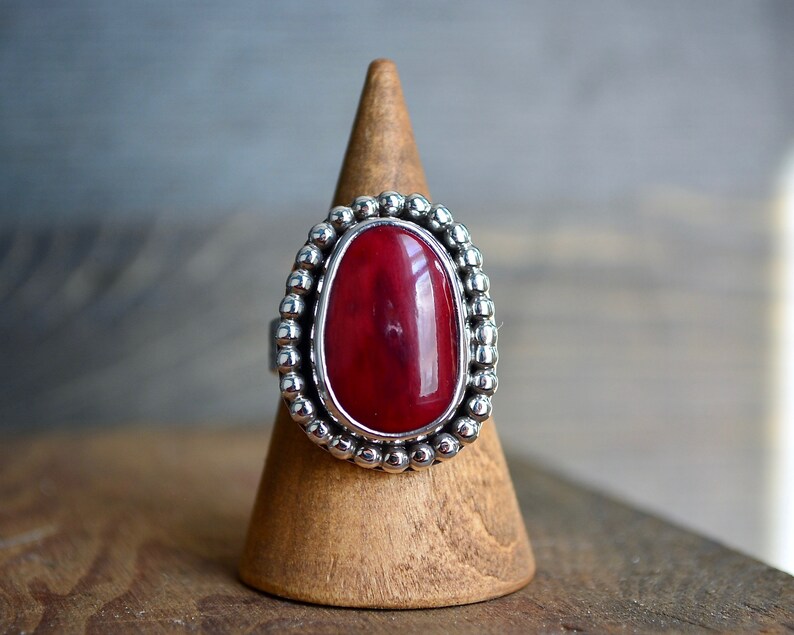 Red Alunite Ring Red Gemstone Ring Beaded Gemstone Ring | Etsy