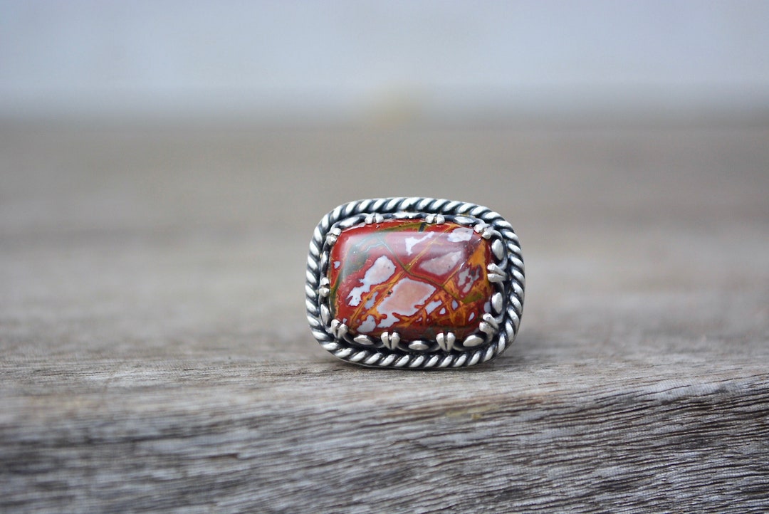 Red Gemstone Ring - Red Rhyolite Ring - Rhyolite Gemstone Ring- 925 ...