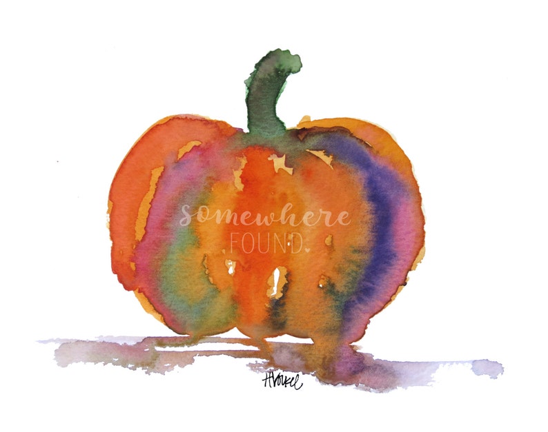 Colorful Pumpkin - Watercolor Print - Etsy
