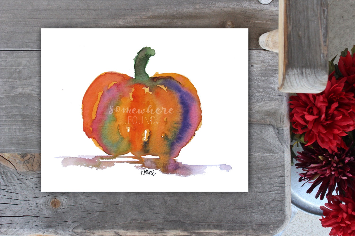 Colorful Pumpkin - Watercolor Print - Etsy
