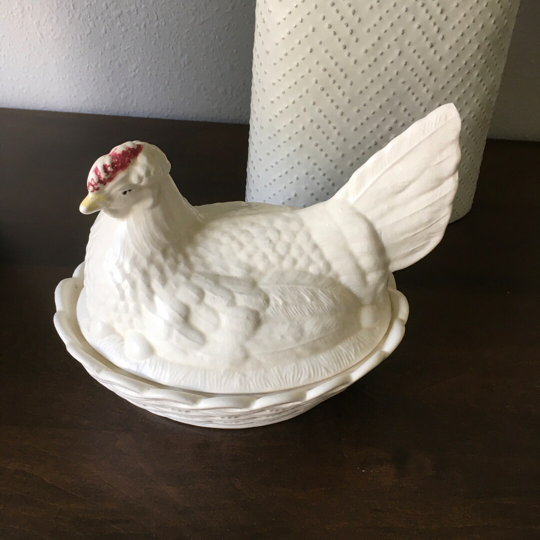 Hen Dish / Vintage Hen on Nest Dish Hand-painted Ceramic Country ...