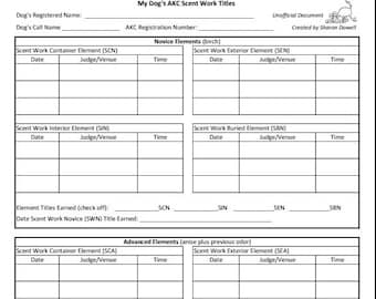 AKC Scent Work NOVICE Title Progression Tracking Sheet Digital Download ...