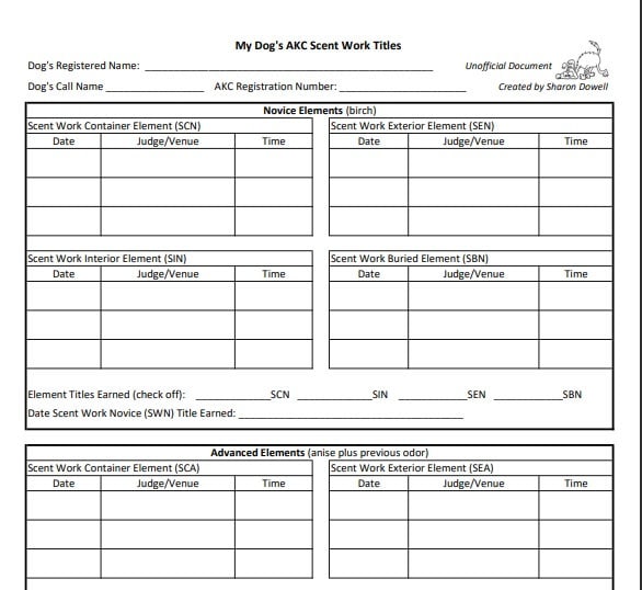 AKC Scent Work Title Tracking Sheet - Etsy