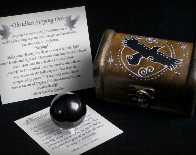 Obsidian Scrying Sphere 35mm in Raven Wooden Chest Wicca Pagan ...