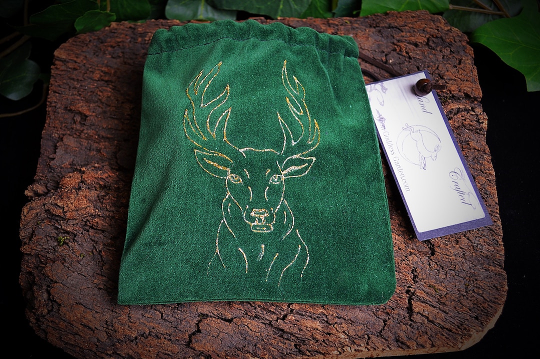 Rune Bag Large Crystal Storage Pouch Hand Made Cotton Velvet Stag ...