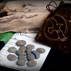 13 Witches Runes With Raven Pouch and Casting Instructions Wicca Pagan ...