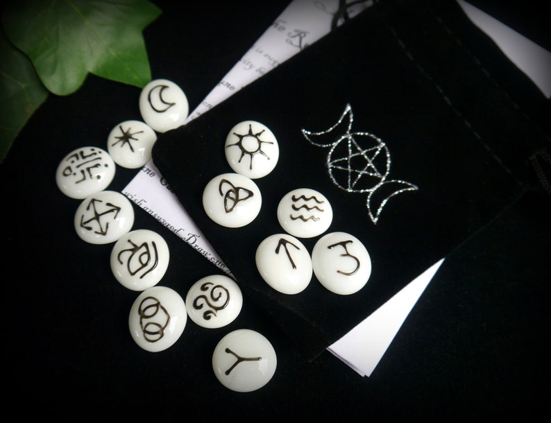 13 Witches White Runes With Triple Moon Black Bag and Casting - Etsy