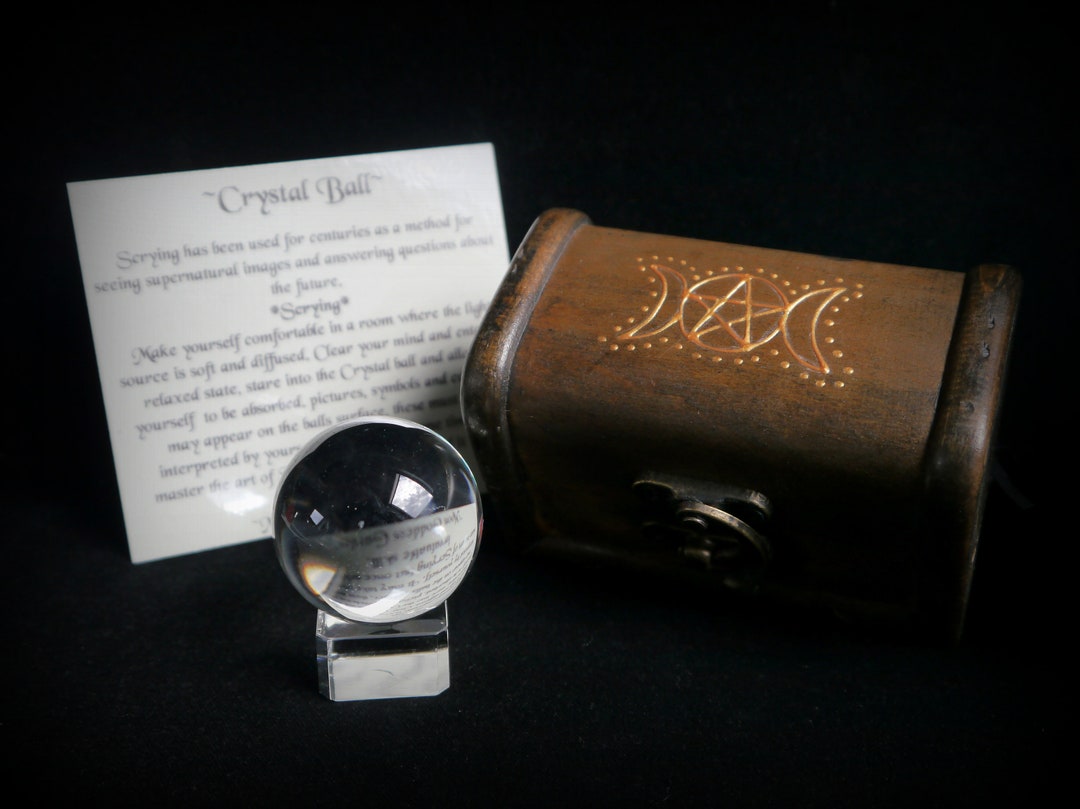 Witches Crystal Ball 40mm in Wooden Chest Wicca Pagan Witchcraft Yule ...