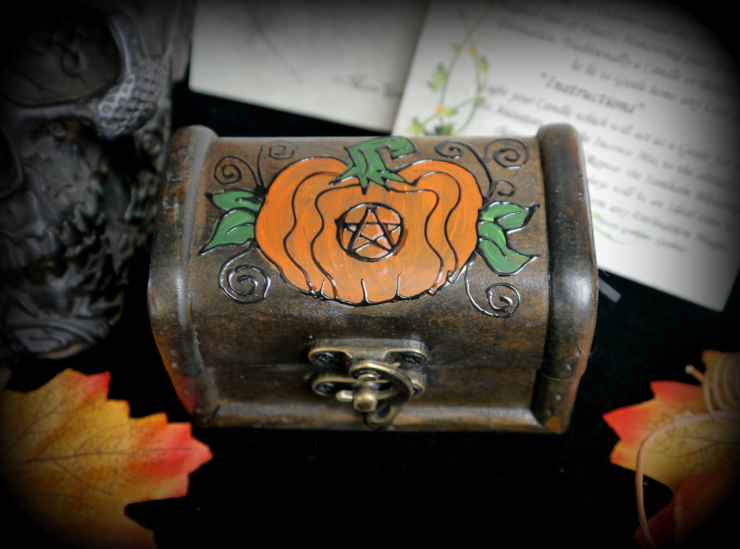 Hand Painted Pumpkin Chest Wooden Samhain Trinket Box Witches Gift ...